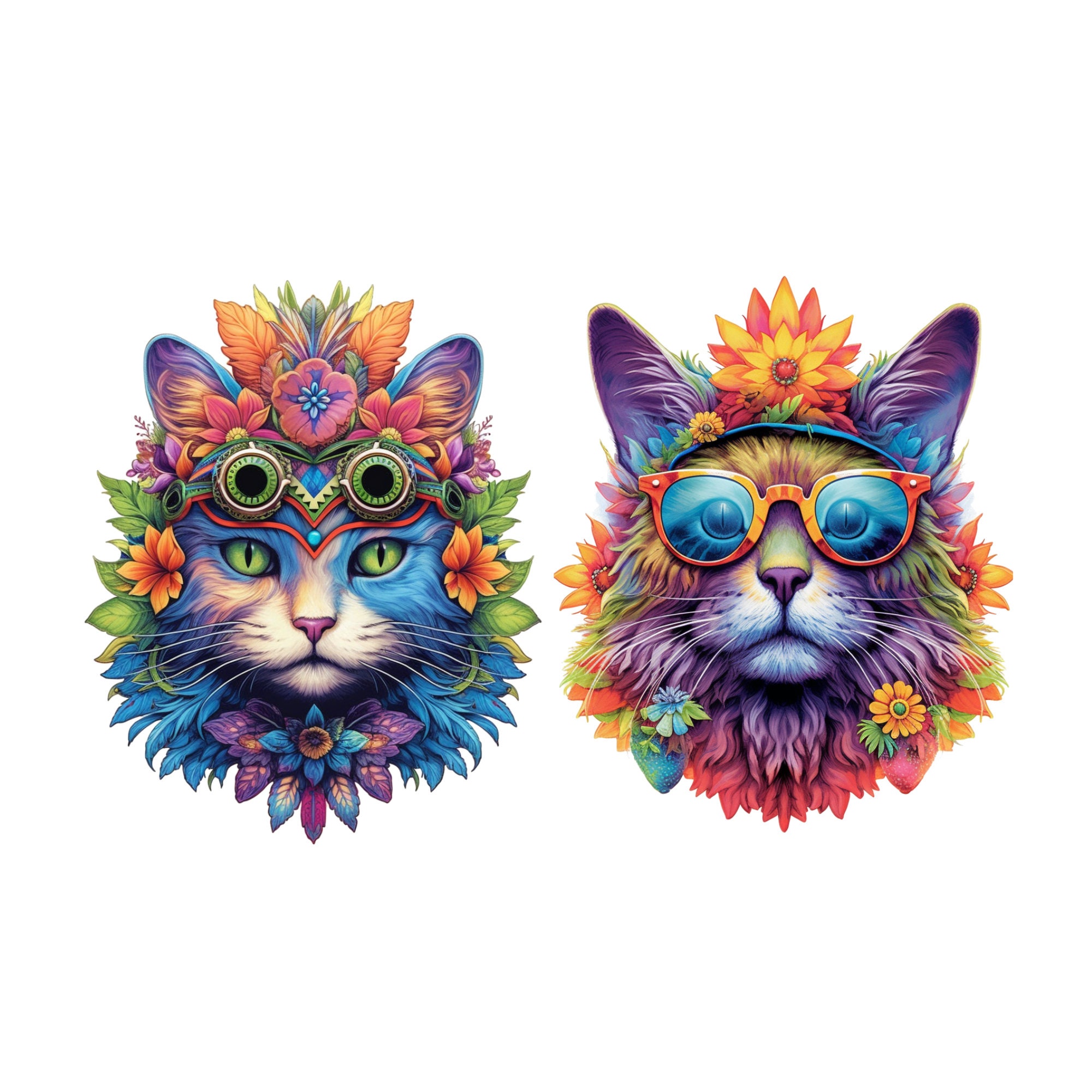 Hippie Cats, 18 Images, PNG, Digital Download, Commercial Use - Etsy