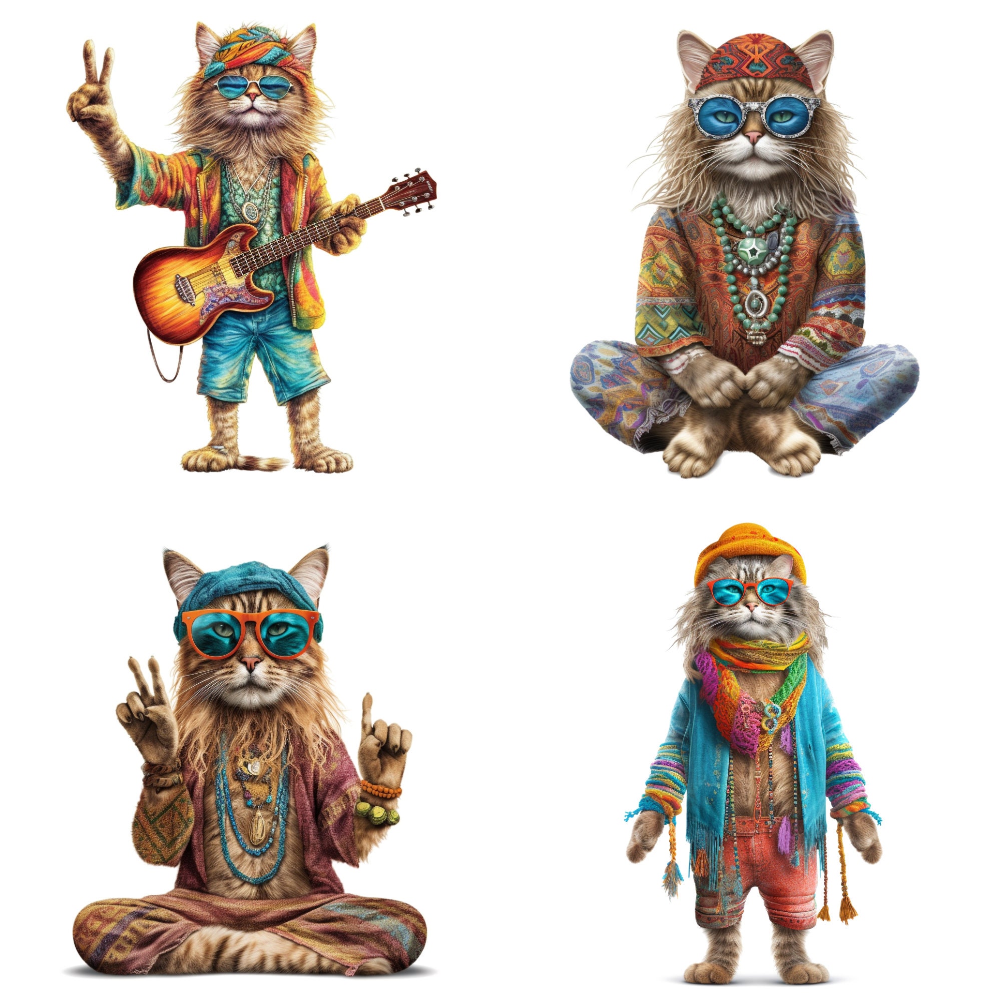 Hippie Cats, 18 Images, PNG, Digital Download, Commercial Use - Etsy