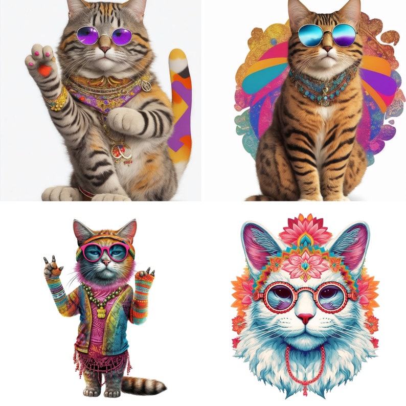 Hippie Cats, 18 Images, PNG, Digital Download, Commercial Use - Etsy