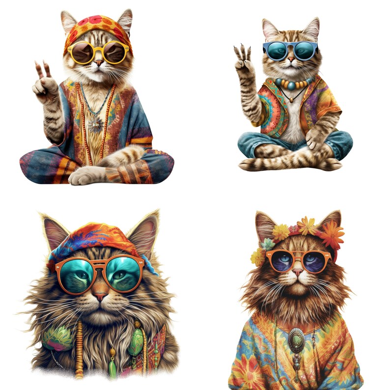 Hippie Cats, 18 Images, PNG, Digital Download, Commercial Use - Etsy