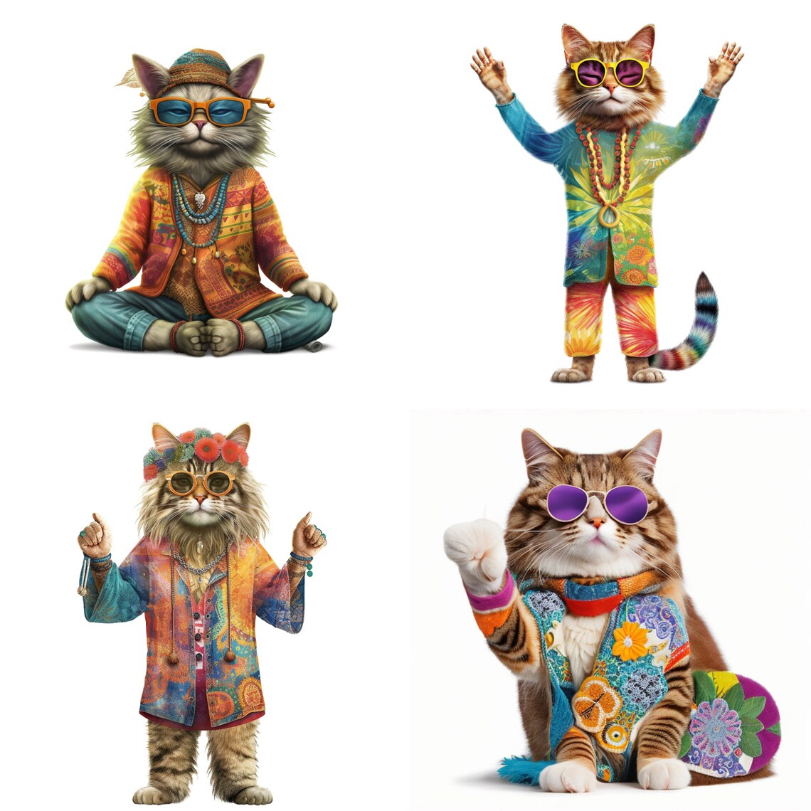 Hippie Cats, 18 Images, PNG, Digital Download, Commercial Use - Etsy