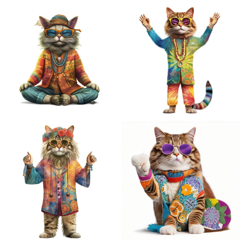 Hippie Cats, 18 Images, PNG, Digital Download, Commercial Use - Etsy