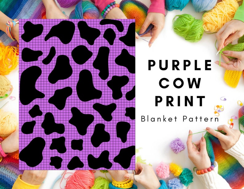Purple Cow Print - C2C, Single Crochet Blanket Pattern, Graphgan - Etsy