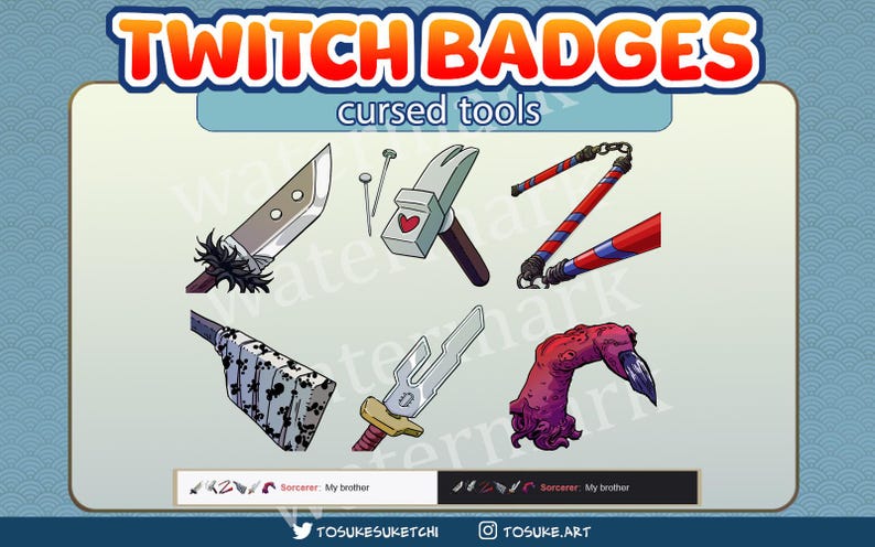 Cursed Tools Twitch Badges / Emotes Bit or Sub Weapons Anime Jutsu ...