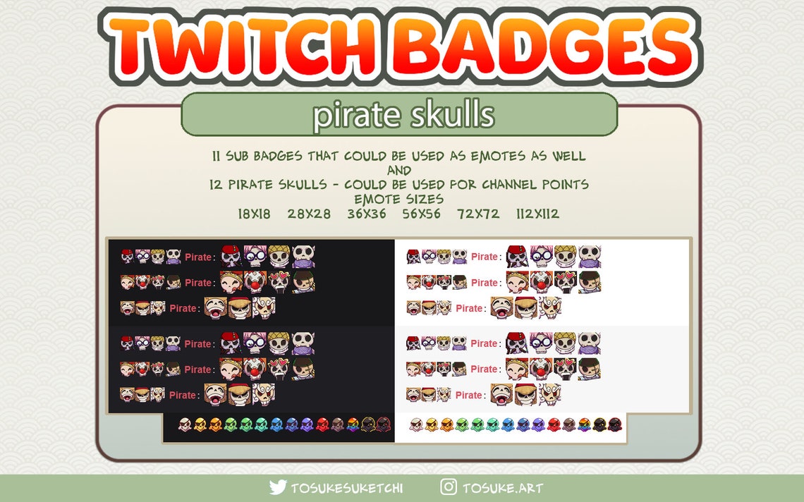 Pirate Crew Skulls Twitch Badges / Emotes Bit or Sub Channel Points 23 ...