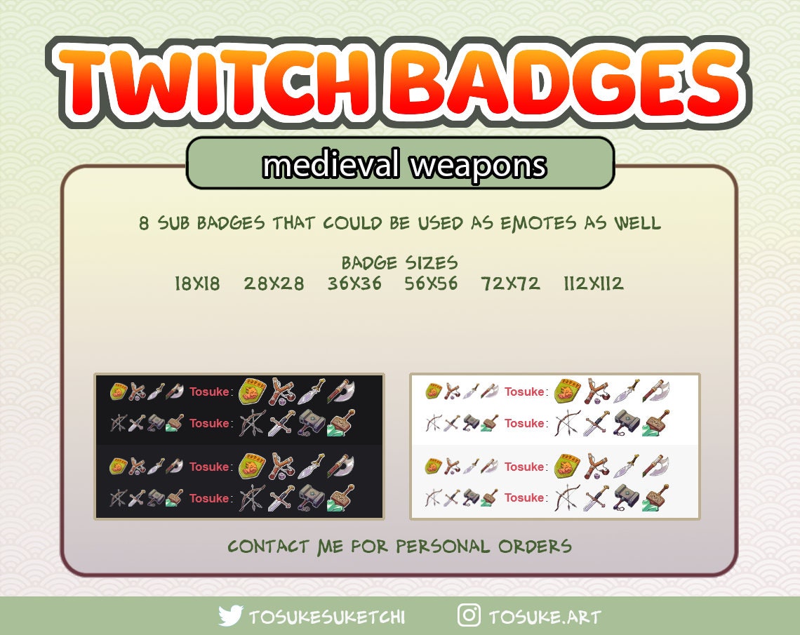 Fantasy Weapons Twitch Sub Badges - Sword Shield Slingshot Dagger Axe ...