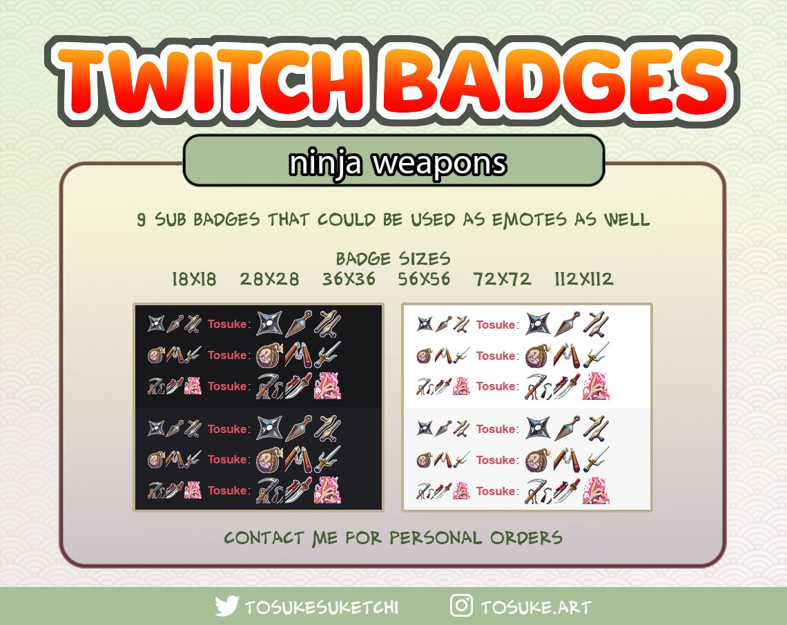 Ninja Weapons Twitch / Sub Badges Emotes - Kunai Shuriken Tonfa ...