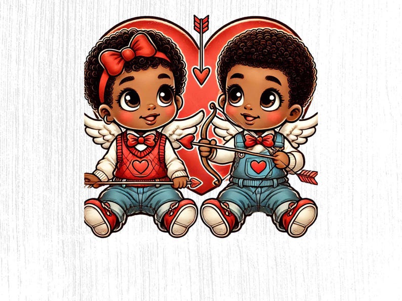 Cute Valentine Kids Digital Art Print, Adorable Baby Pair Heart Clipart ...