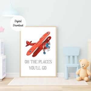 Oh the Places You'll Go Wall Art - Airplane Theme Boy's Bedroom ...