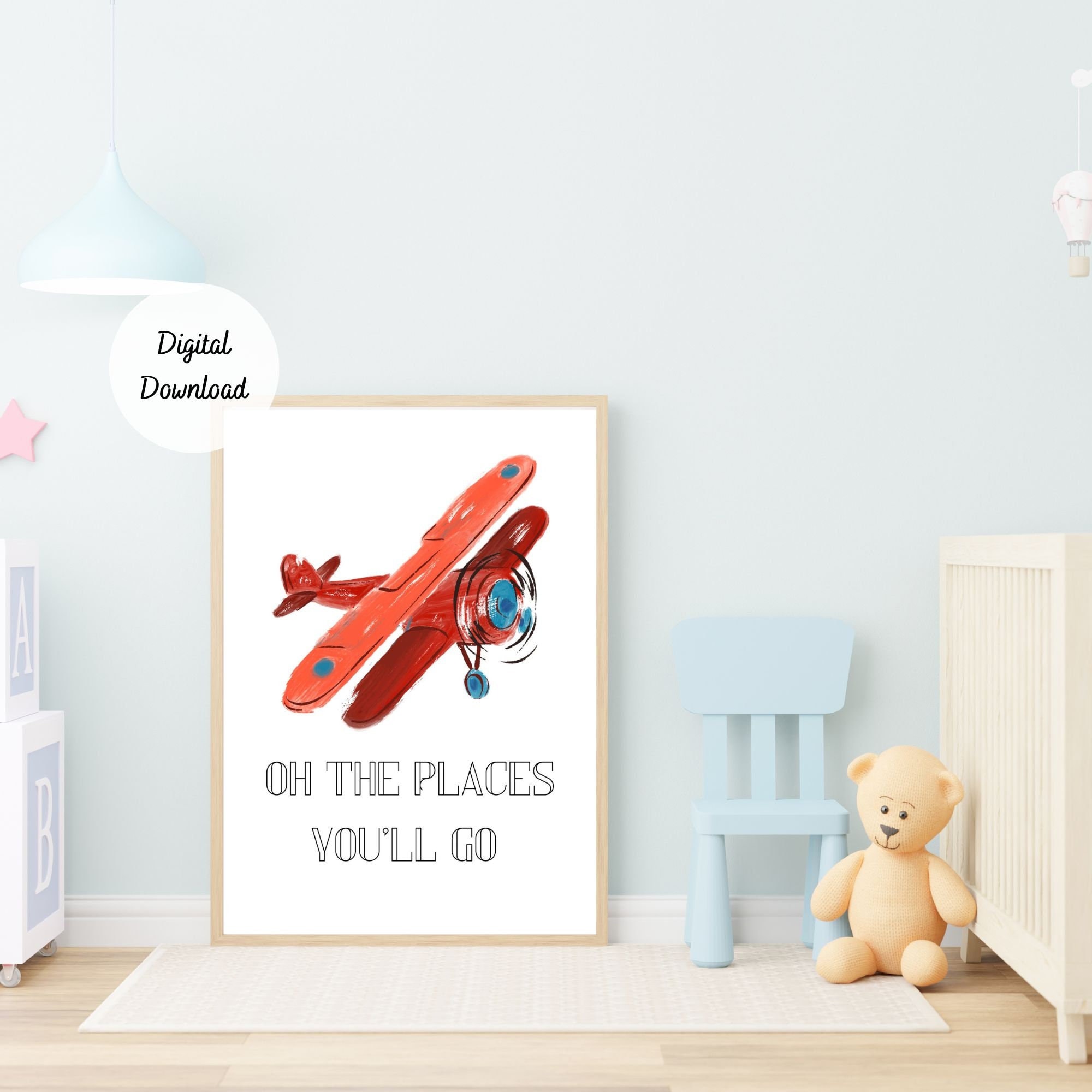 Oh the Places You'll Go Wall Art - Airplane Theme Boy's Bedroom ...