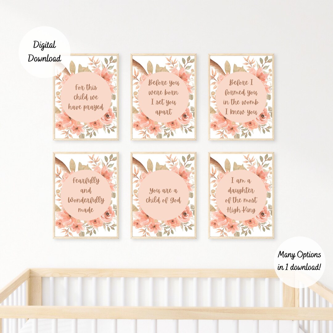 Christian Nursery Prints - Baby Girl Floral Decorations - Pretty Pink ...