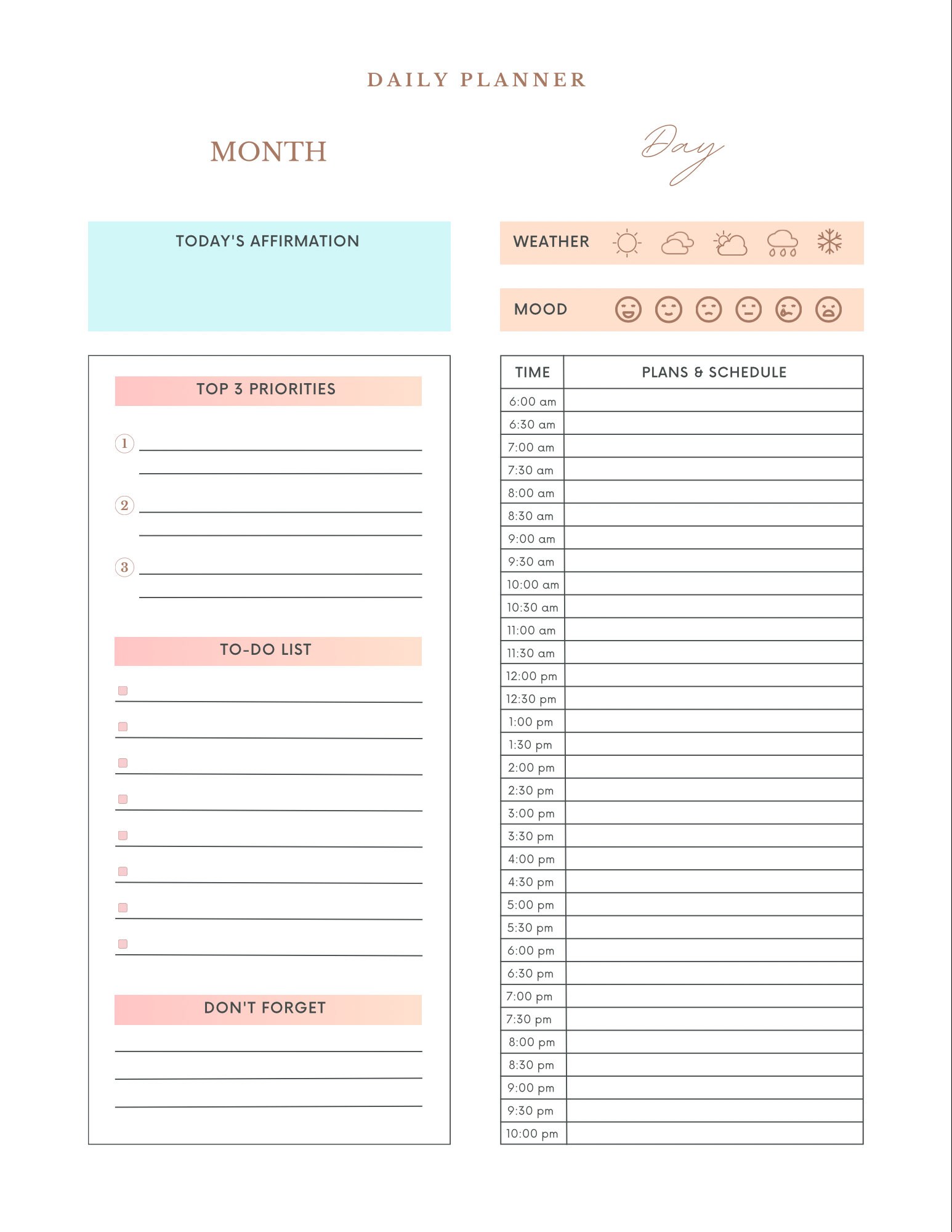 Printable Daily Life Planner, Instant Download Print, Printable Planner ...