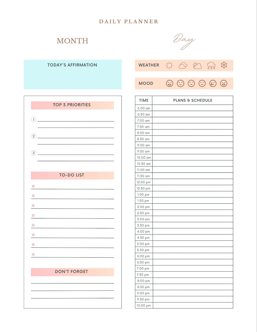 Printable Daily Life Planner, Instant Download Print, Printable Planner ...