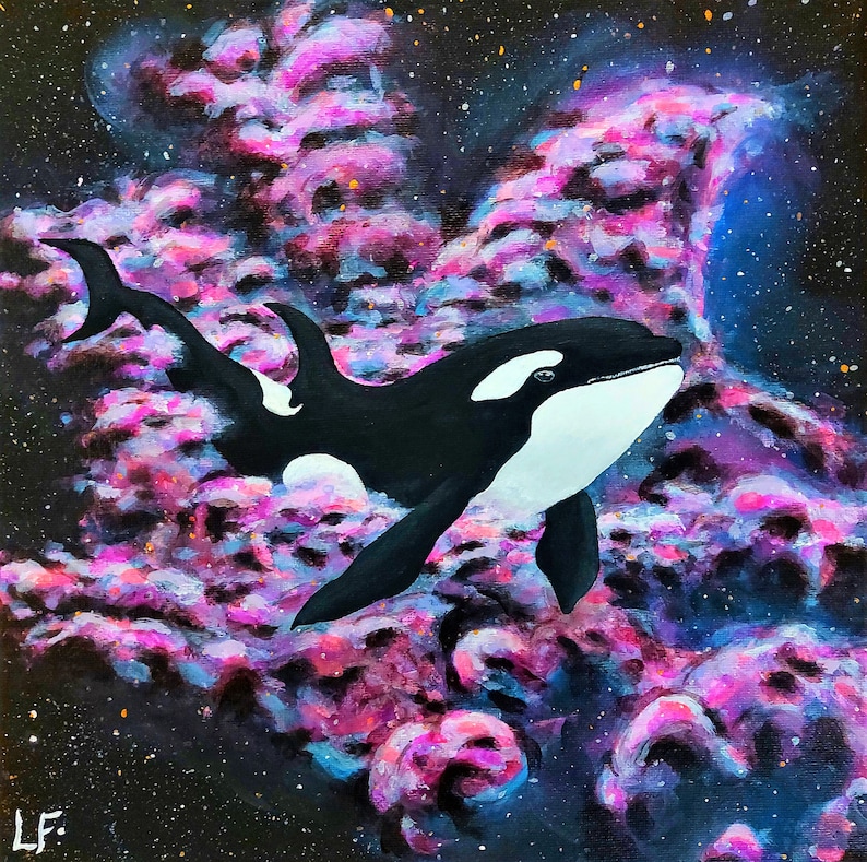 Cosmic Orca Killer Whale Swimming Through Pink Nebula in Space Fine Art ...