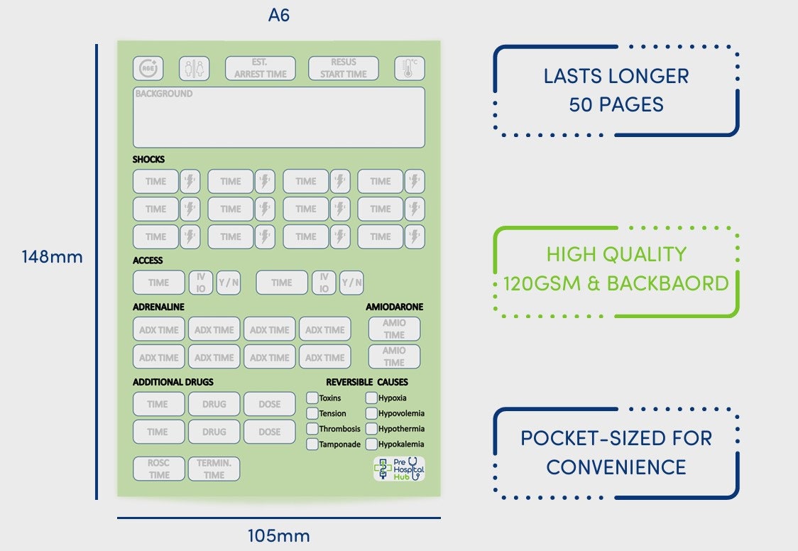 Prehospital Resuscitation cardiac Arrest Notepad for Paramedics ...