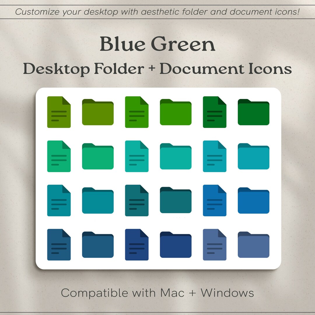 Blue Green Desktop Icons for Mac and Windows Desktop Folder Icons ...