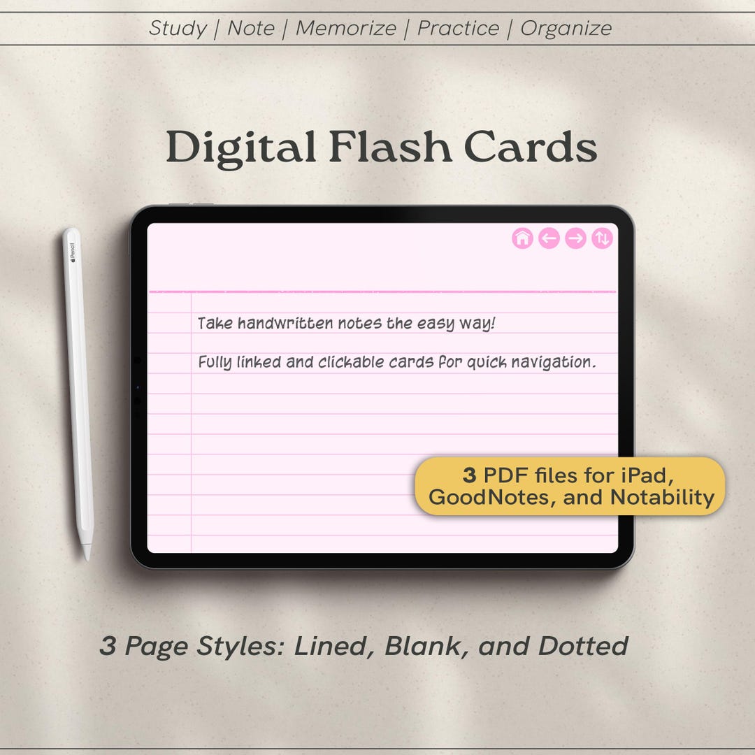 Pink Digital Flash Cards | iPad Flashcards for Goodnotes and Notability ...