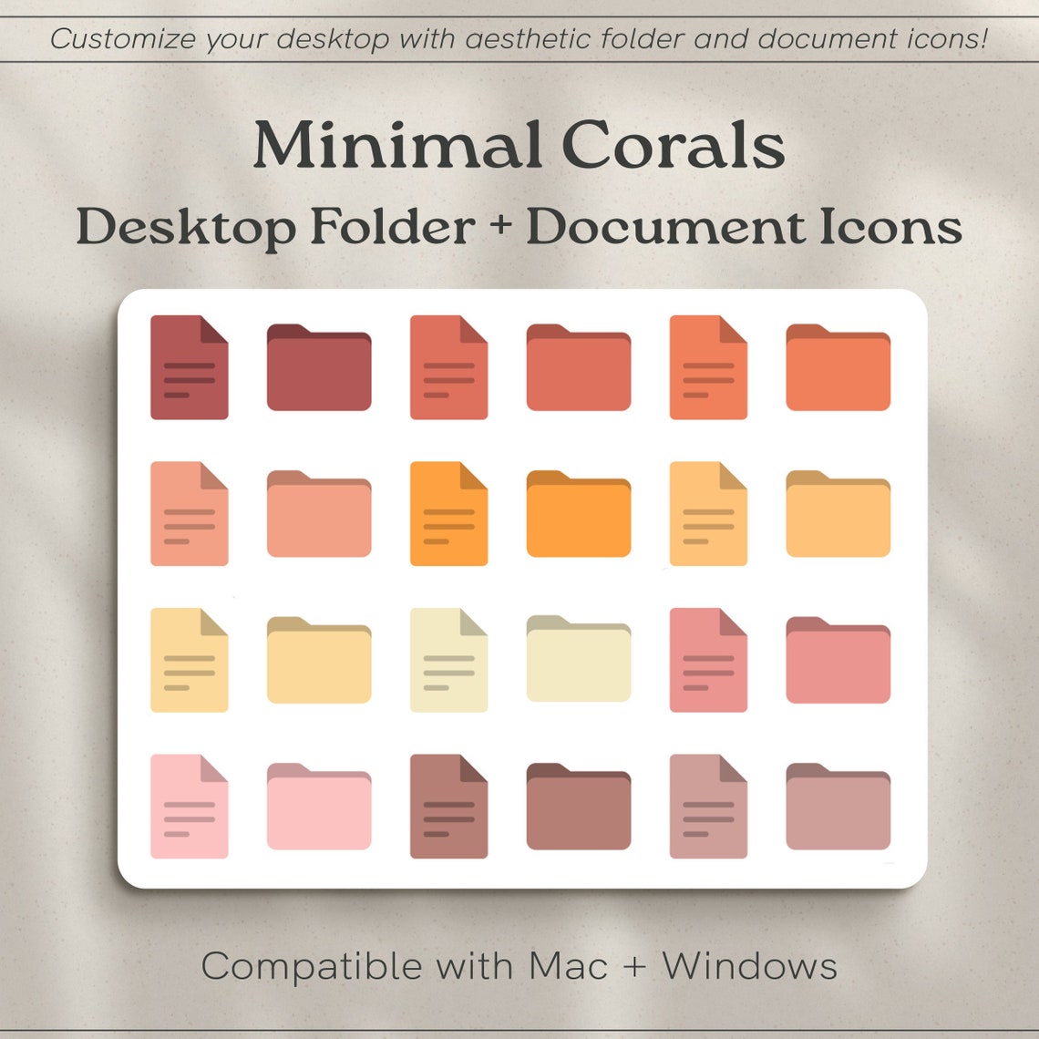 Coral Desktop Icons for Mac and Windows Desktop Folder Icons Minimal ...