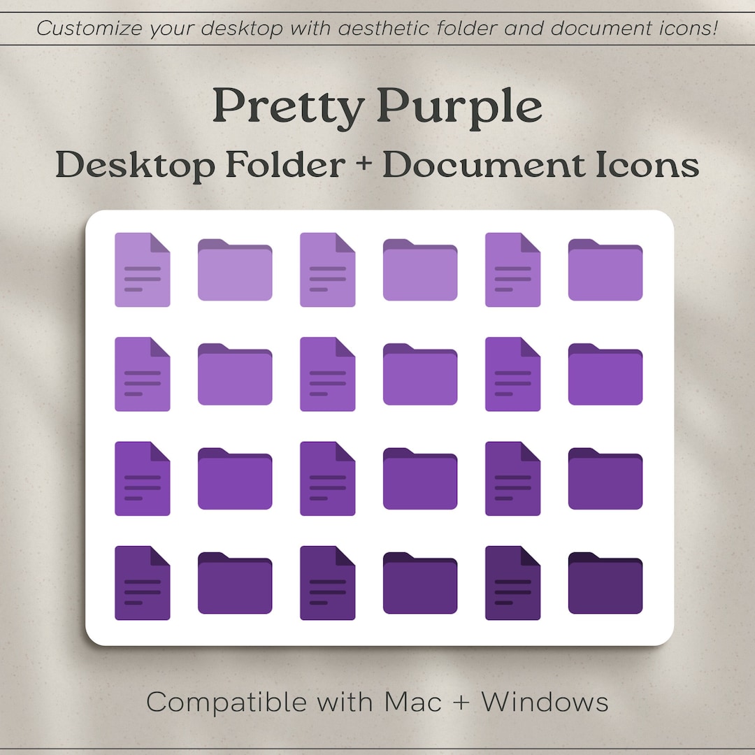 Purple Desktop Icons for Mac and Windows Custom Desktop Folder Icons ...