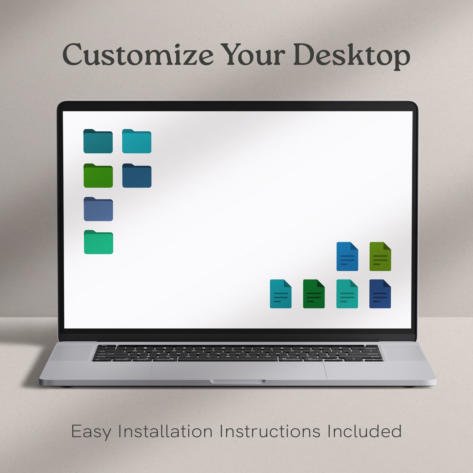 Blue Green Desktop Icons for Mac and Windows Desktop Folder Icons ...