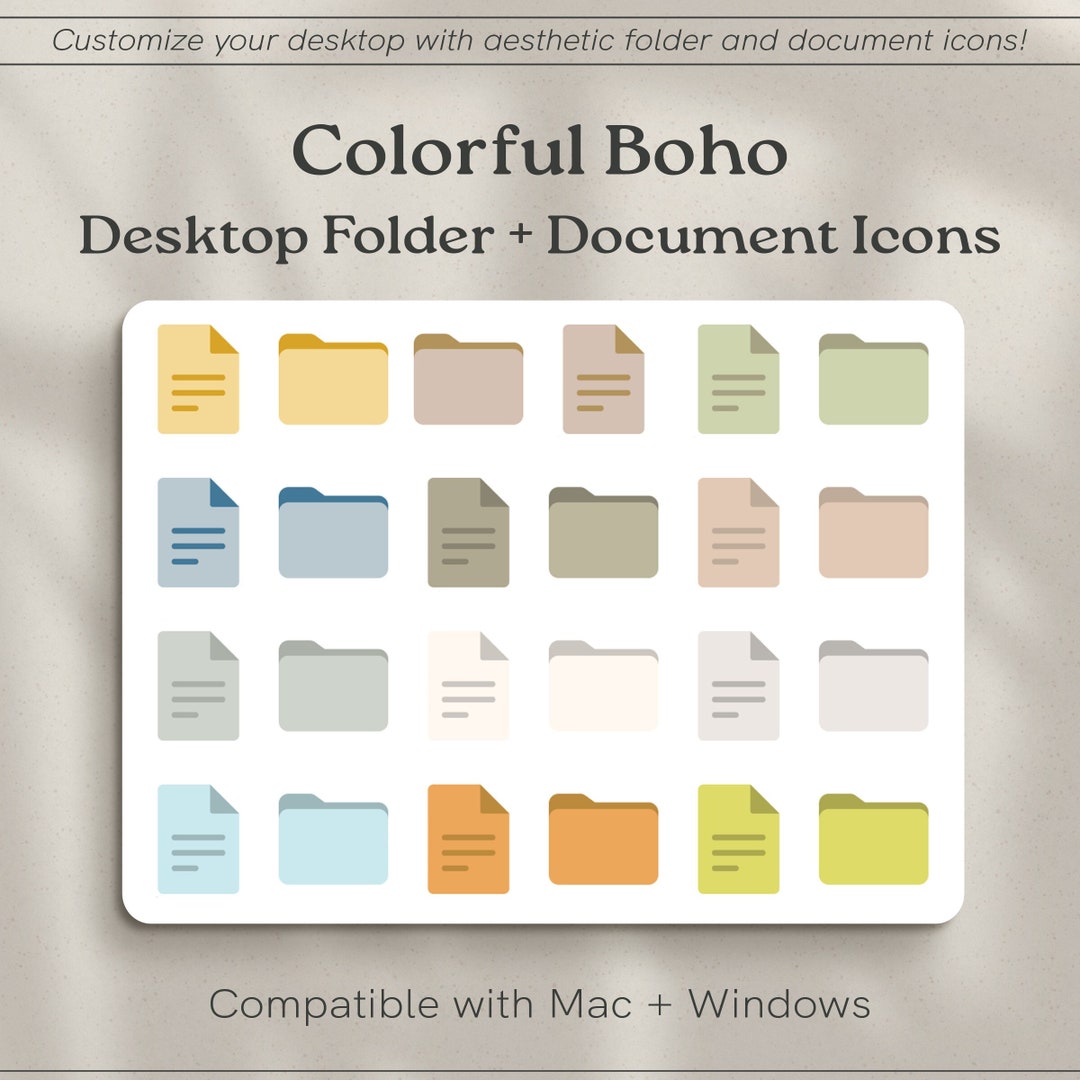 Colorful Boho Desktop Icons for Mac and Windows Custom Desktop Folder ...