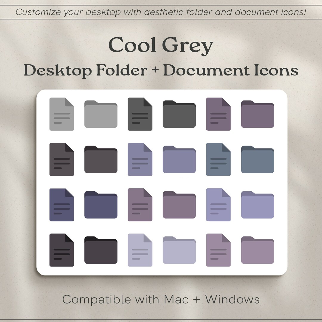 Cool Grey Desktop Icons for Mac and Windows Custom Desktop Folder Icons ...