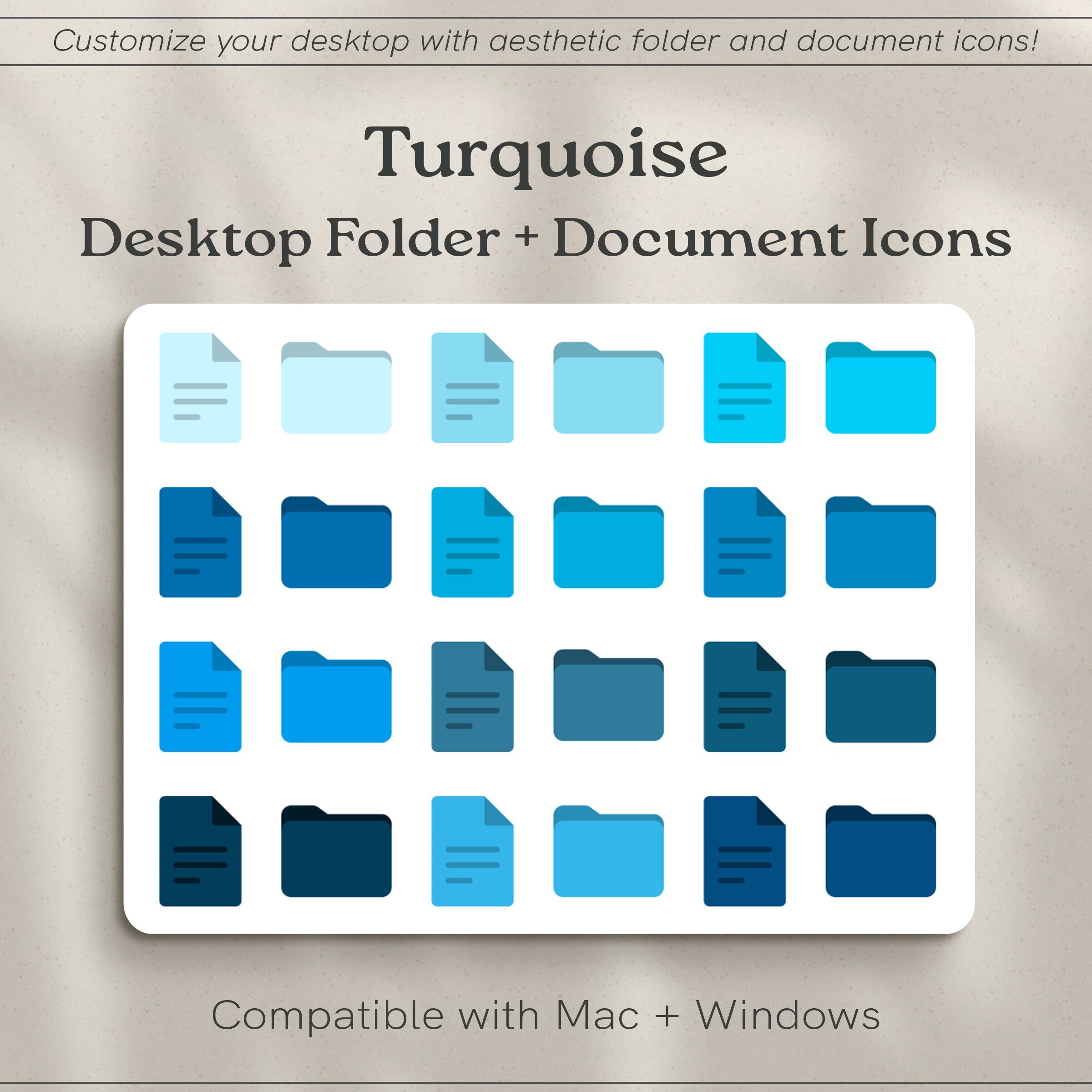 Turquoise Blue Desktop Icons for Mac and Windows Desktop Folder Icons ...