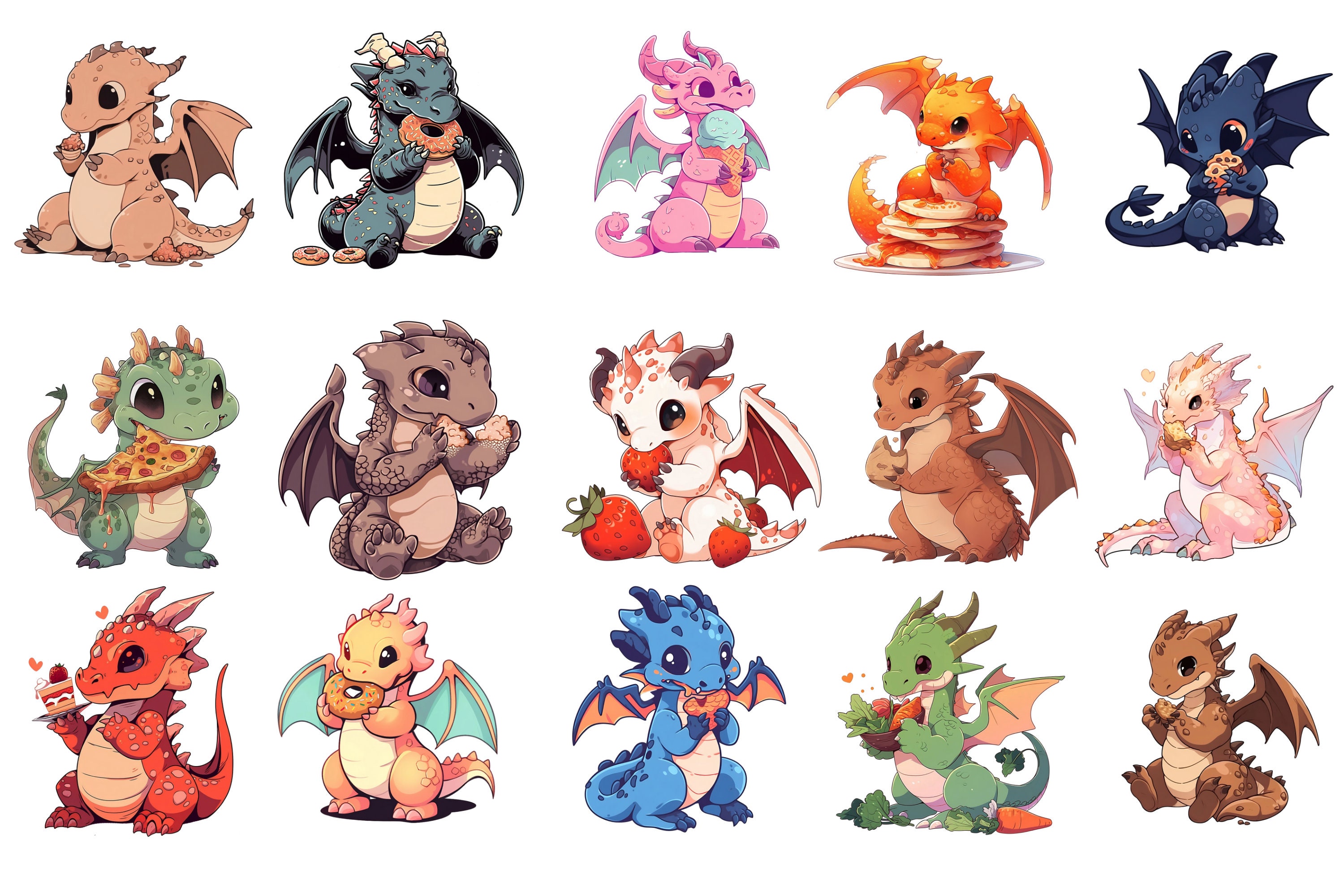 Clip Art Baby Dragon Eats Bundle of 30 Cute and Colorful Dragon Babies ...