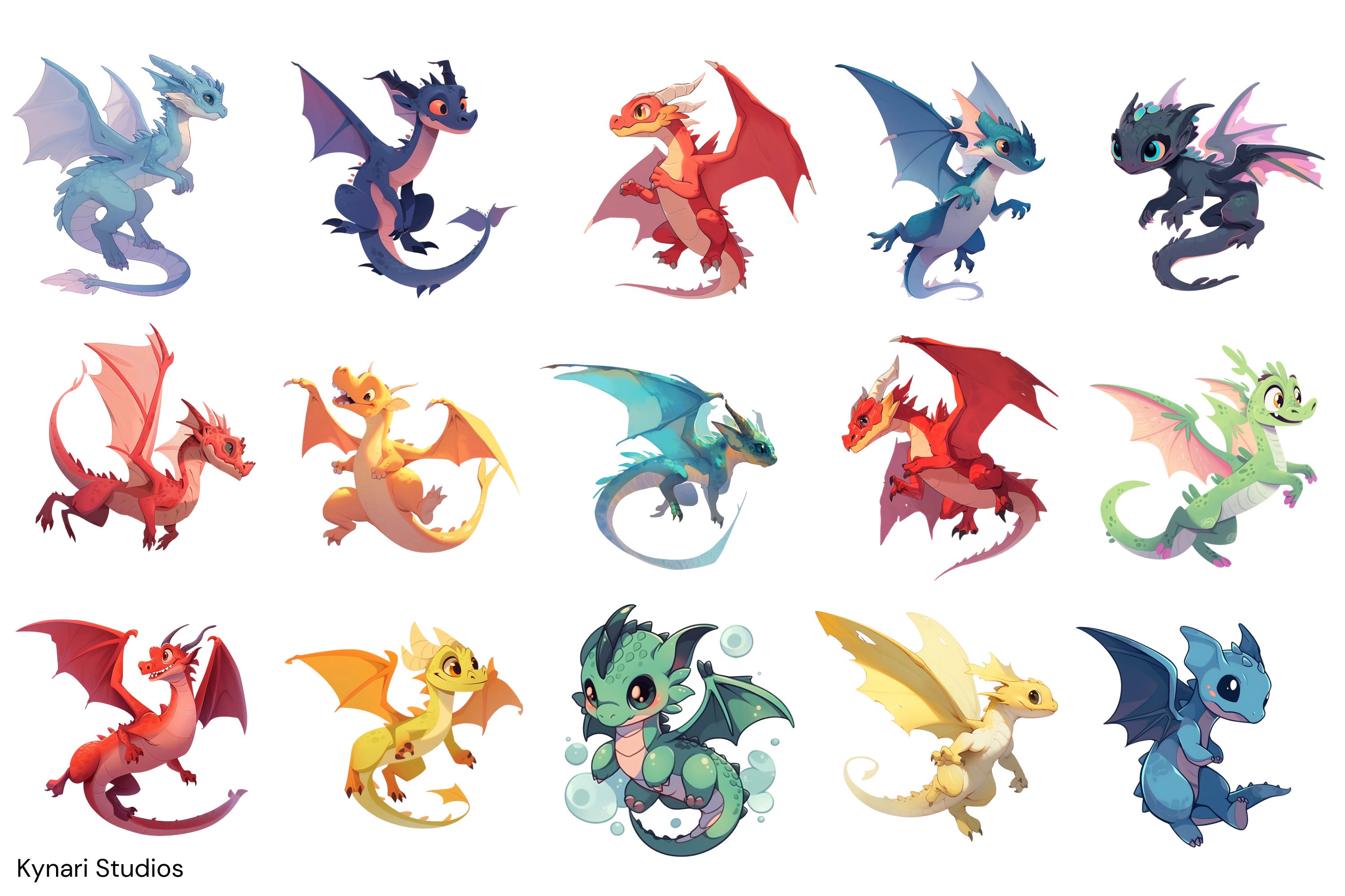 Clip Art Dragons Flying Bundle of 25 Cute and Colorful Dragon Babies ...