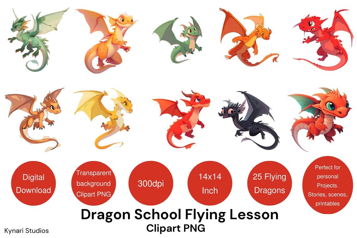 Clip Art Dragons Flying Bundle of 25 Cute and Colorful Dragon Babies ...