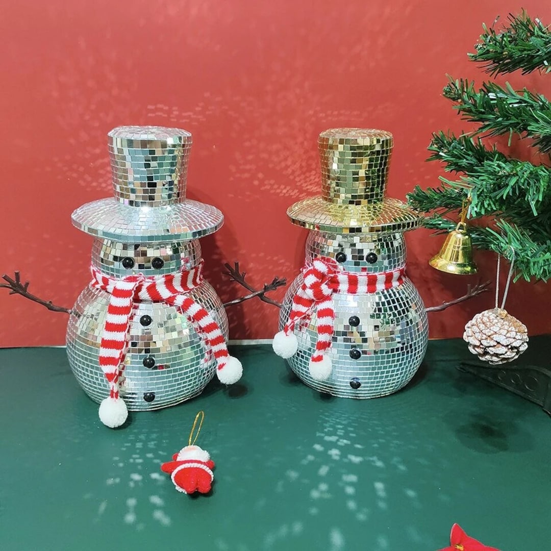 Disco Ball Snowman. Glitter Christmas Decoration. Sparkling Winter ...