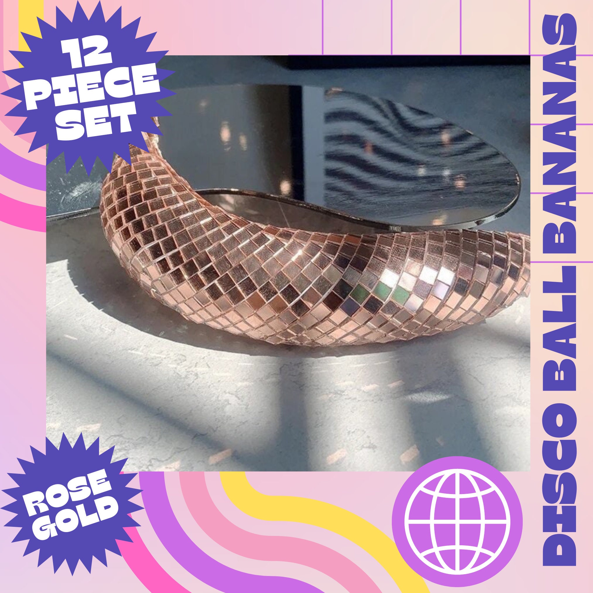 Set of 12 Disco Ball Bananas, Disco Fruit Bananas, Mirror Disco Bananas ...