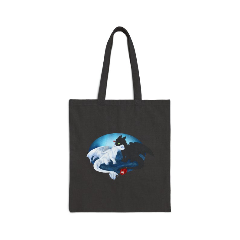 Cotton Canvas Tote Bag With Toothless the Night Fury and the Light Fury ...