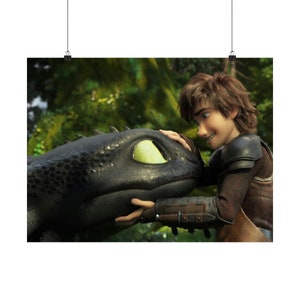 Matte Horizontal Poster Featuring Toothless and Hiccup From How to ...