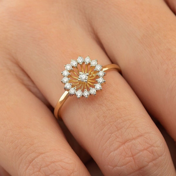 Diamond Flower Ring - Etsy