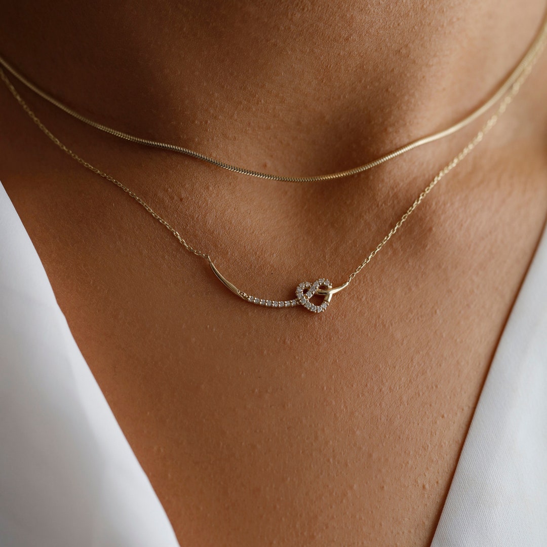 14K Diamond Heart Path Necklace Diamond Heart Necklace for - Etsy