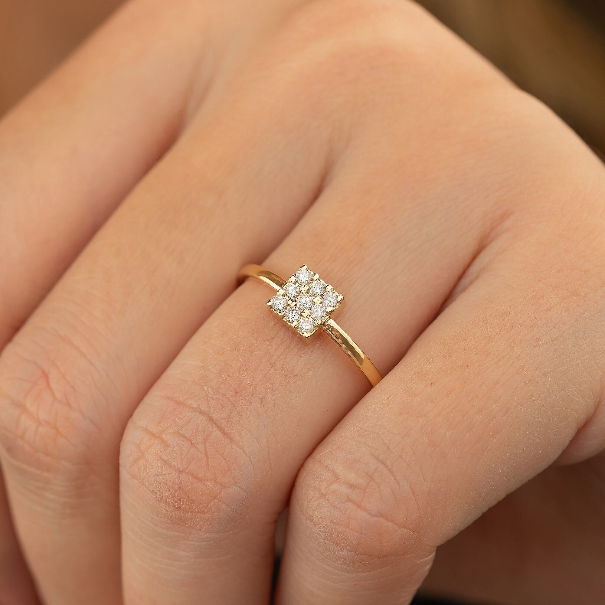 Square Diamond Engagement Ring, Cushion Cut Simulated Diamond, Promise ...