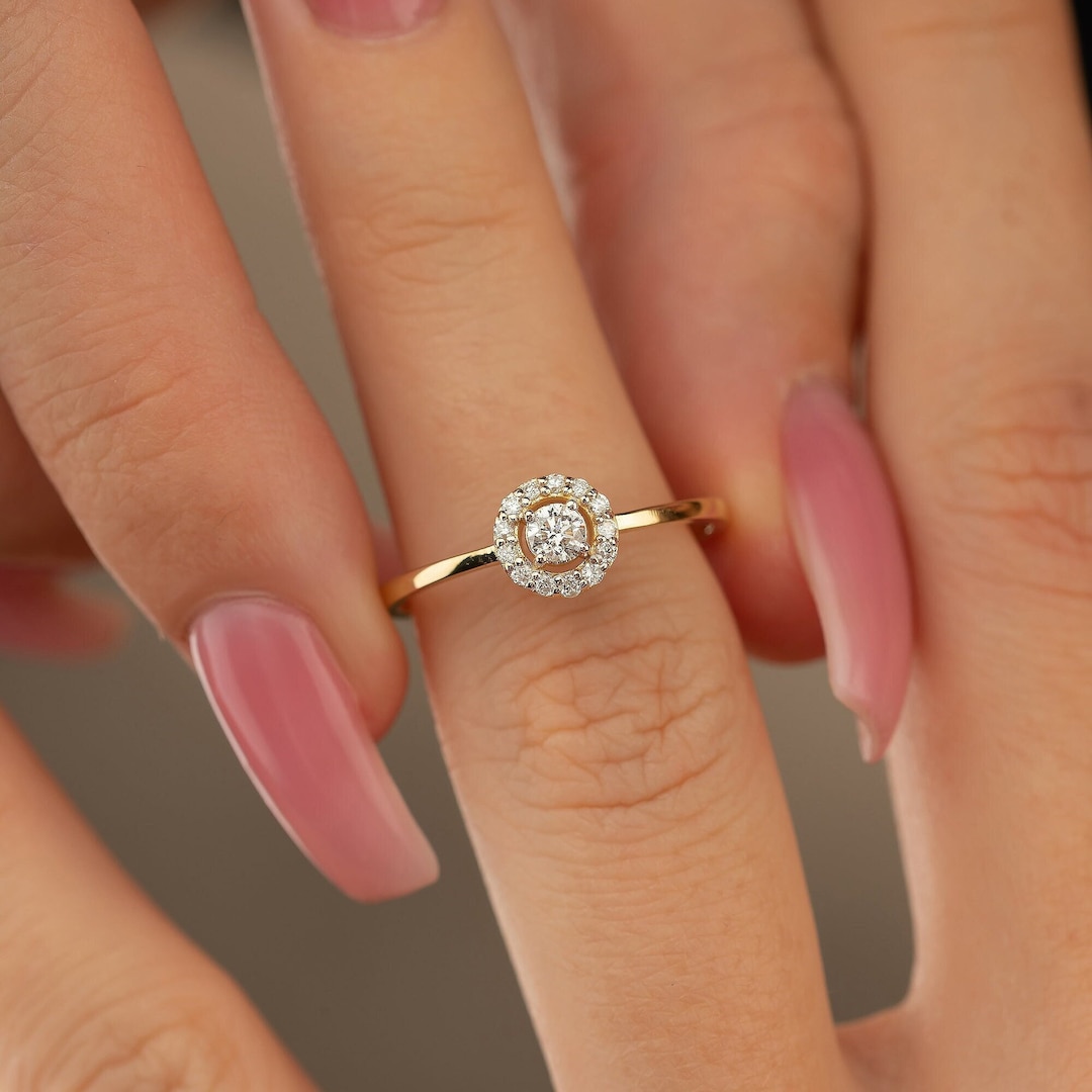 Dainty Gold Diamond Ring, Diamond Ring for Marriage Proposal, Gold ...