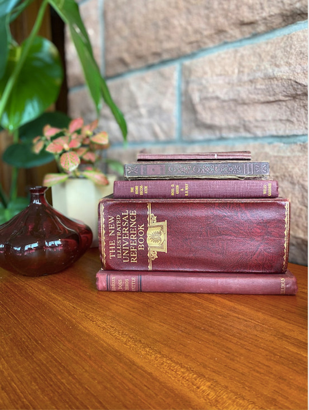 Antique Book Stack, Burgundy Vintage Books , Vintage Coloured Book ...