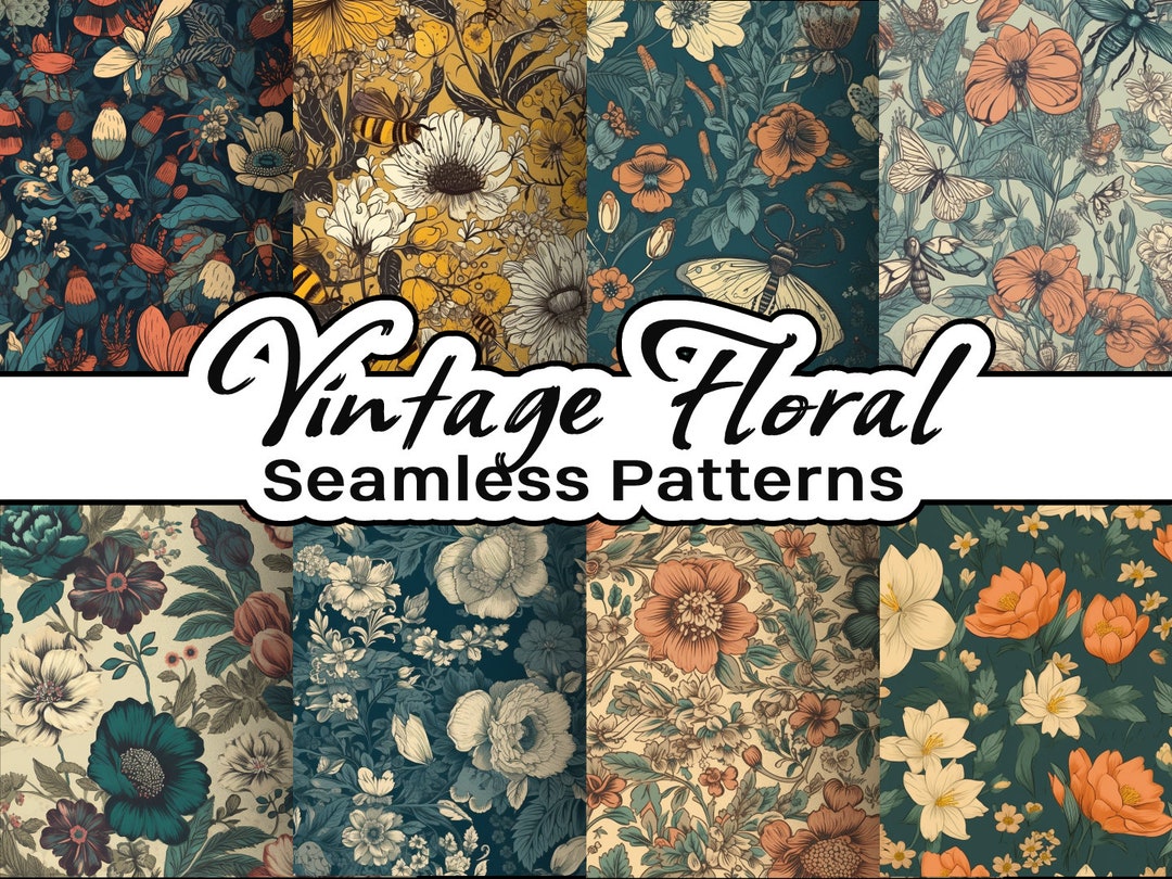 Vintage Floral Digital Papers, 8 Seamless Patterns for Instant Download ...