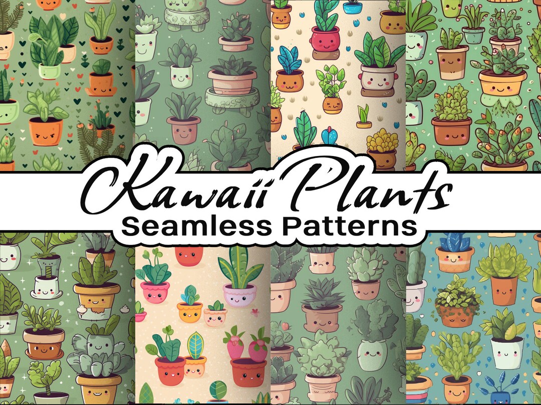 Cute Kawaii Plants Digital Paper Pack, 8 Seamless Patterns for Instant ...