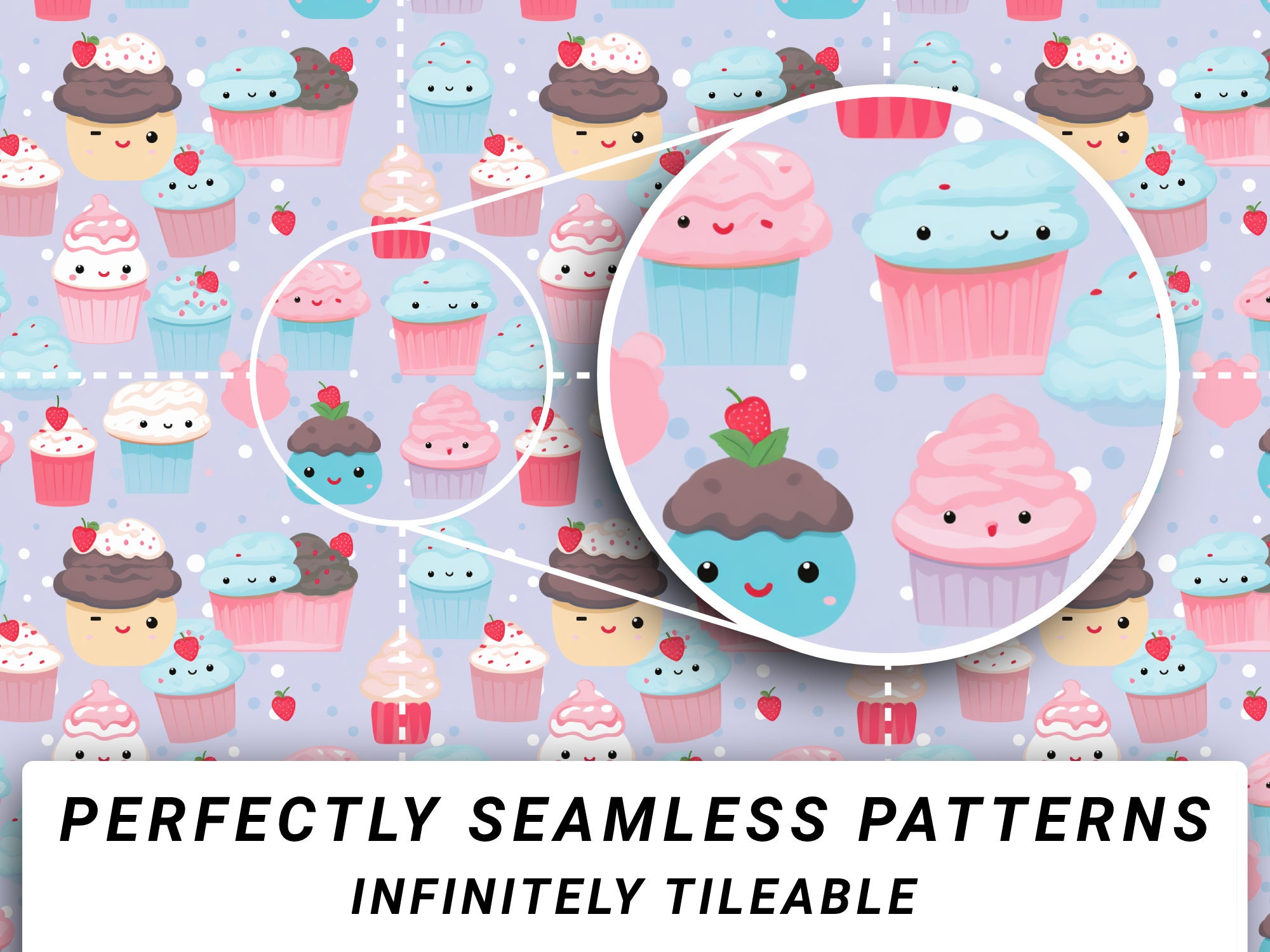 Cute Kawaii Cupcakes Digital Paper, Seamless Pattern for Instant ...