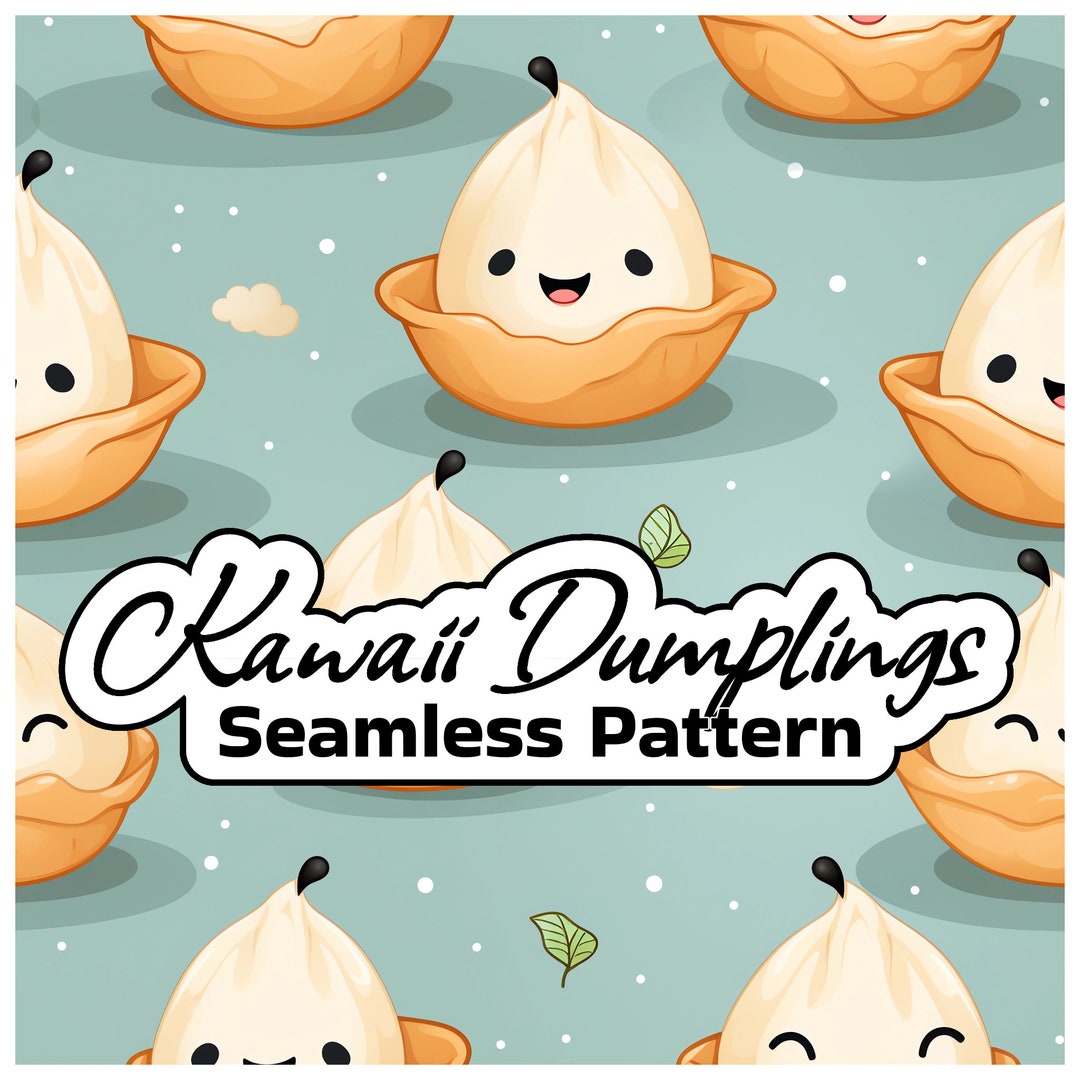 Cute Kawaii Dumplings Digital Paper, Bao Seamless Pattern, Print on ...