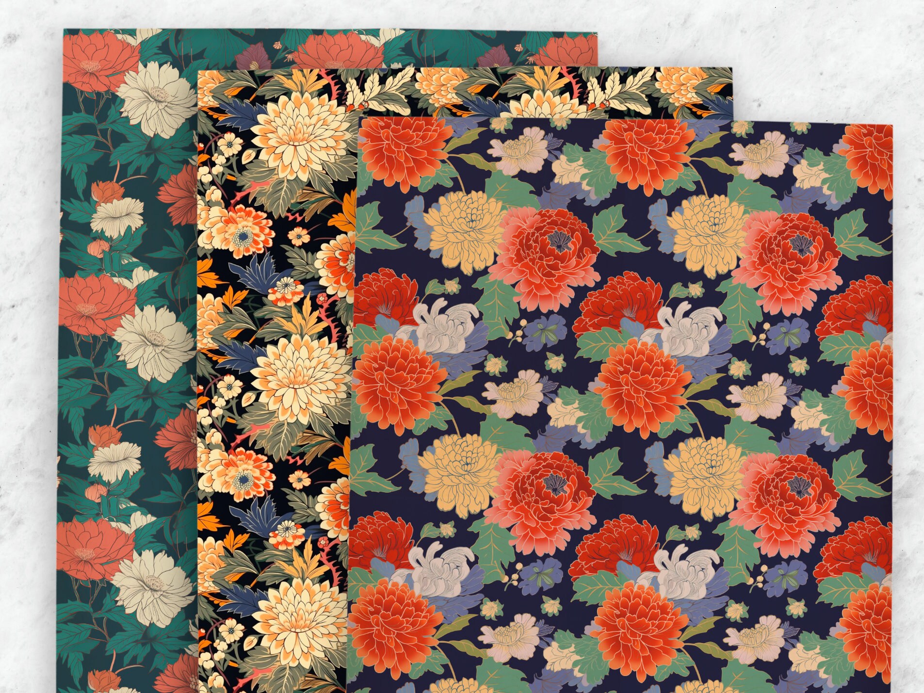 Japanese Floral Digital Paper, 8 Kimono Seamless Patterns for Textiles ...