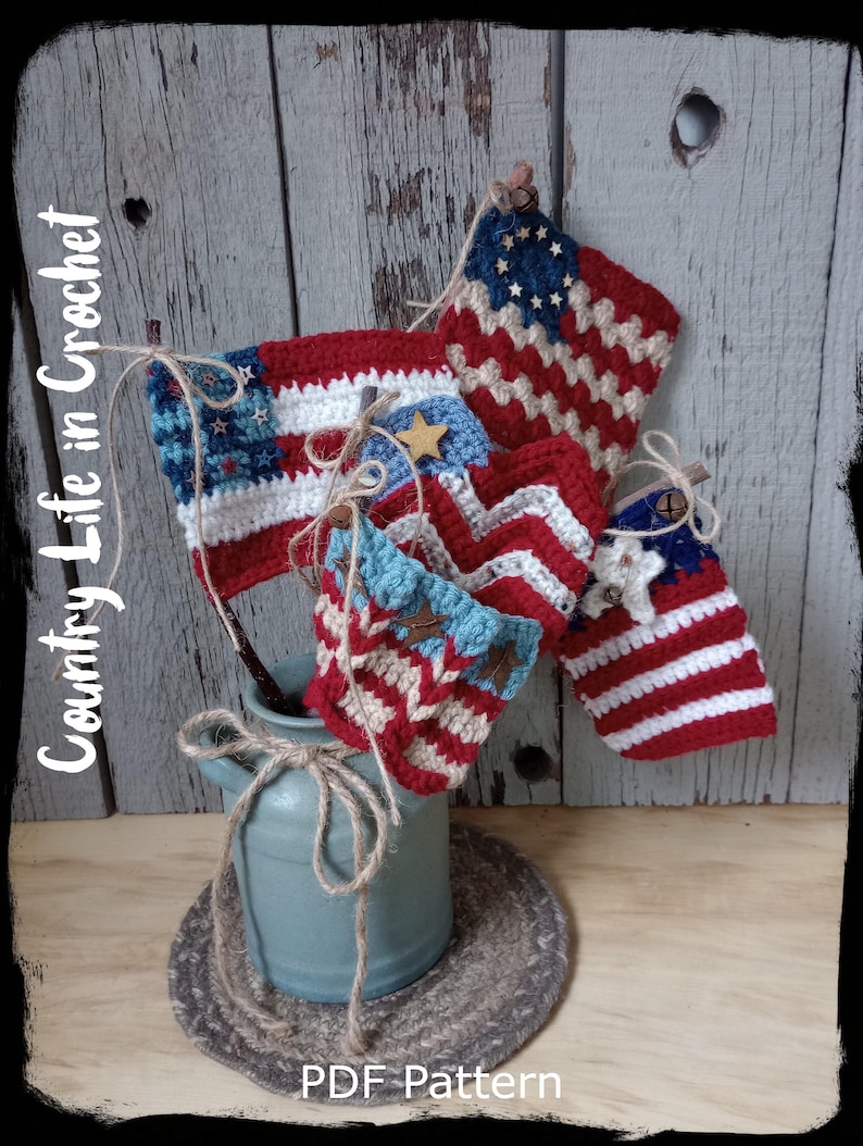 Patriotic Flags Crochet Pattern: USA American Flag Plant Pokes (PDF ...
