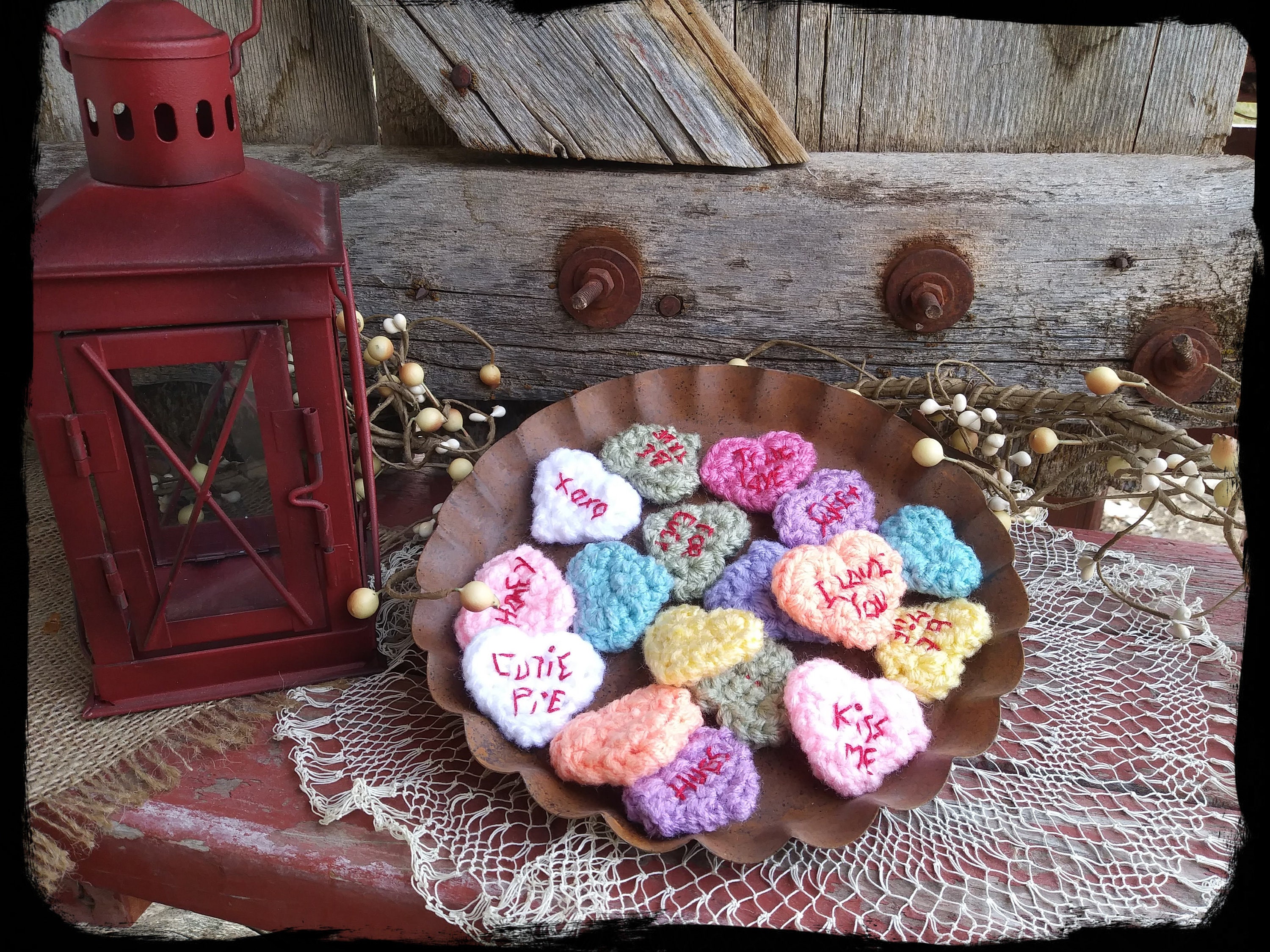 Candy Hearts Crochet Pattern, Conversation Valentine's Day Hearts, Bowl ...