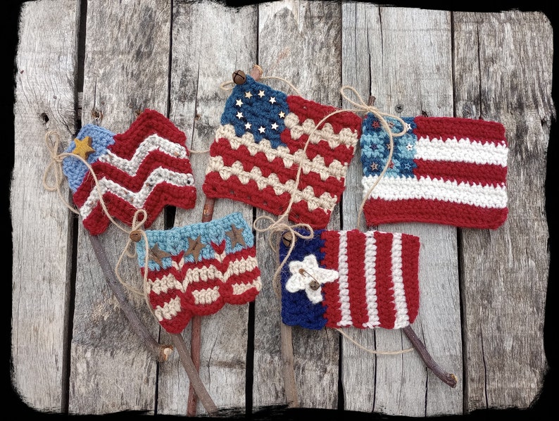 Patriotic Flags Crochet Pattern: USA American Flag Plant Pokes (PDF ...