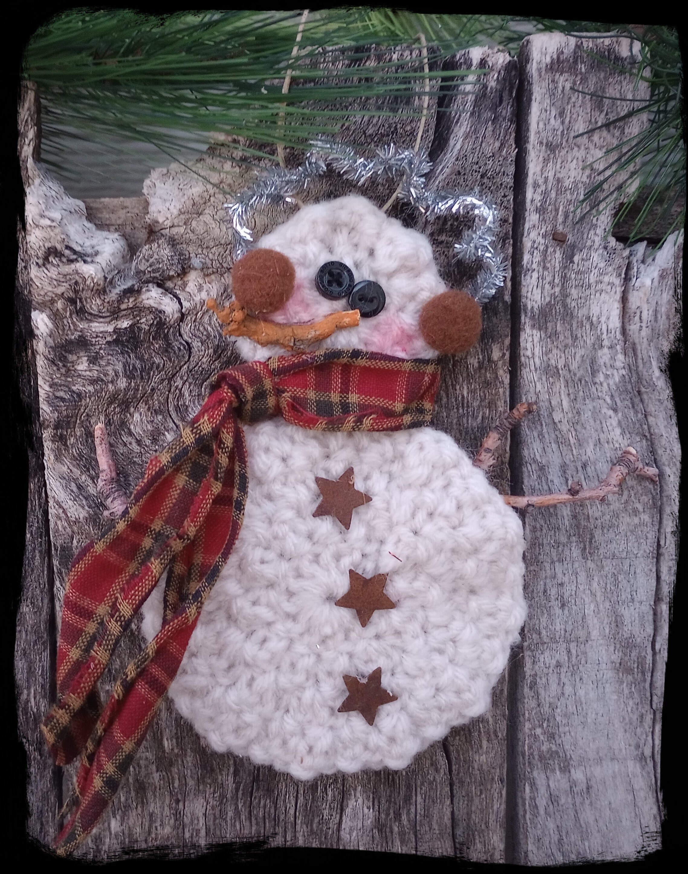 PDF Pattern, Rustic Snowman Christmas Ornaments, Snowmen Crochet ...
