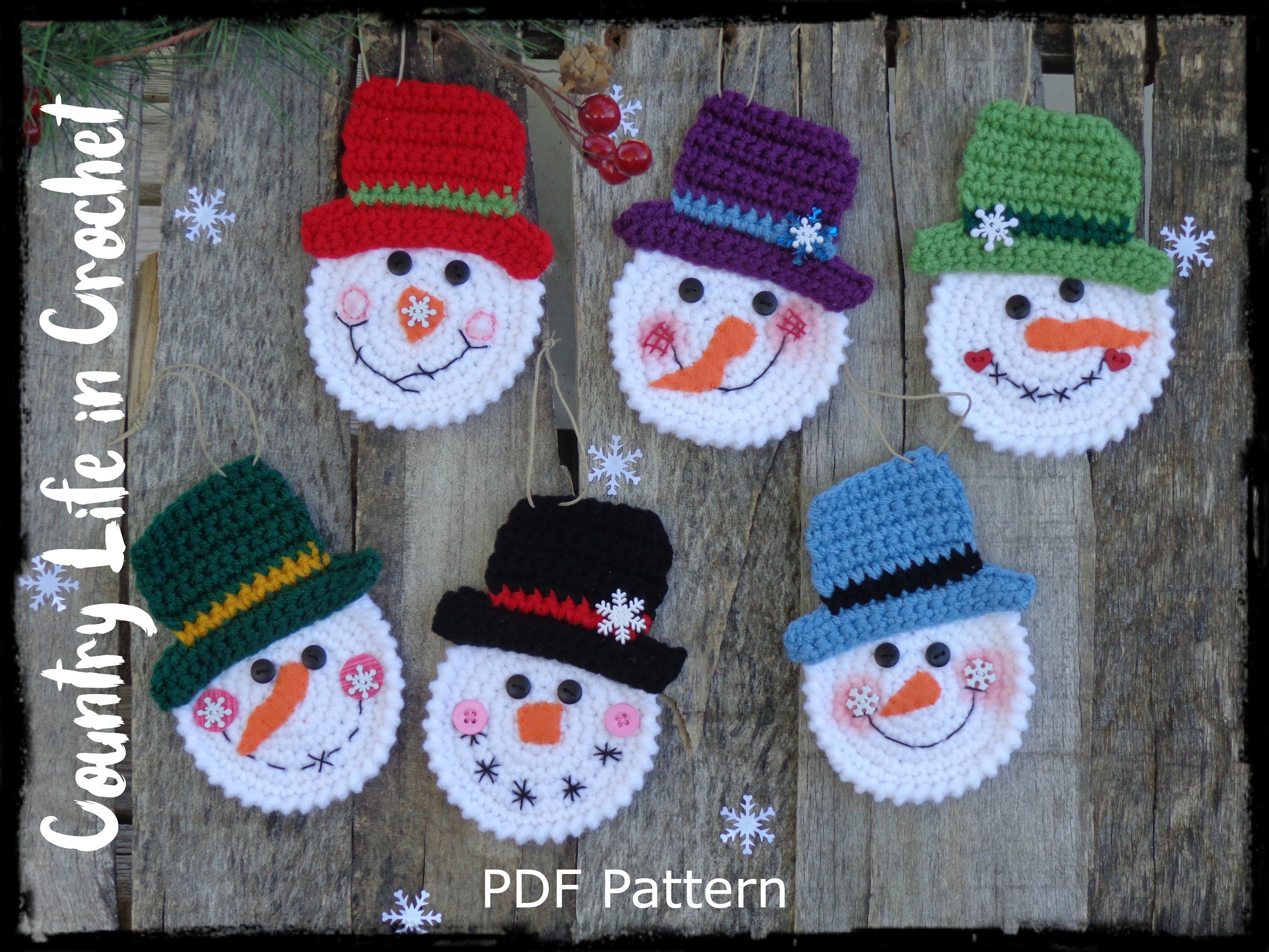 PDF Pattern Snowman Christmas Ornaments Snowmen Crochet - Etsy