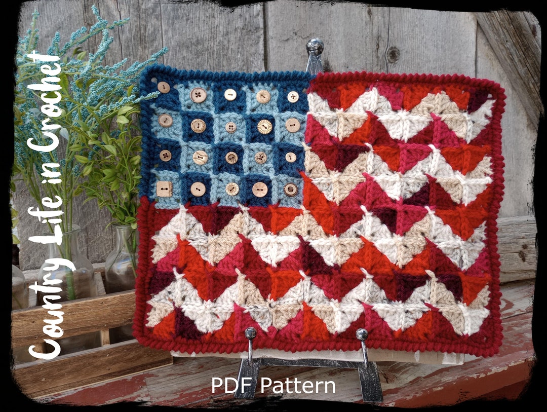 PDF Pattern, Patchwork Flag Crochet Pattern, Granny Square Flag, Crochet Flag Mini Quilt, 4th of ...